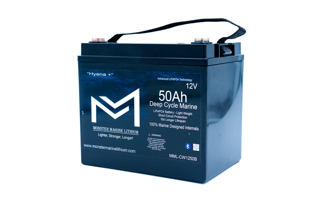 12v 50Ah Deep Cycle Lithium Marine Battery "Hyena" - Bluetooth - MML-C ...
